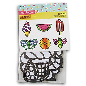 The Spring Shop Kids Foil Art Craft Kit (Ice Cream, Watermelon, Ice Pop, Butterfly, Flower, Bee) - Makes 6