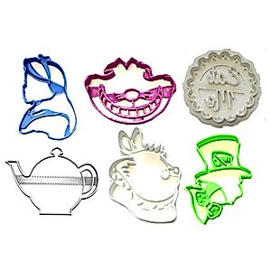 INSPIRED BY ALICE IN WONDERLAND THEME SET OF 6 COOKIE CUTTERS MADE IN USA PR1266
