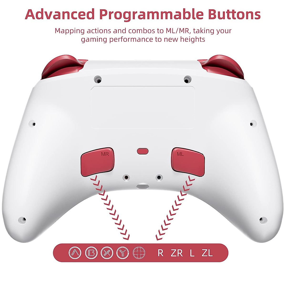 White Wireless Bluetooth Pro Controller for IOS/Android Phone, Switch/OLED/Lite, Steam Deck, PC, Multi Platform with RGB Light, Programmable Back Buttons, Headphone Jack, Anime Girl Touro