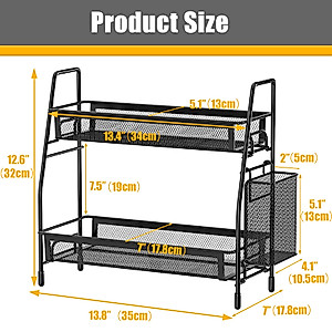 Famhap Bathroom Counter Organizer, Bathroom Organizer Countertop with Side Basket, Kitchen Countertop Organizer, Metal Spice Rack Organizer, Black 13.8"x7"x12.6"