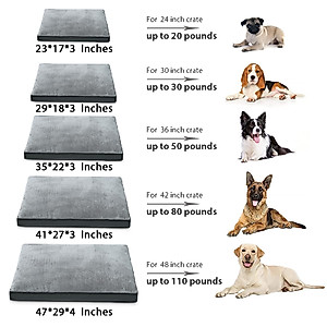Dog Crate Bed Waterproof Deluxe Plush Dog Beds with Removable Washable Cover Anti-Slip Bottom Pet Sleeping Mattress for Large, Medium, Jumbo, Small Dogs, 29 x 18 inch, Gray