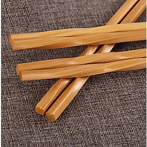 JapanBargain 3650, Bamboo Chopsticks Reusable Japanese Chinese Korean Wood Chop Sticks Hair Sticks 5 Pair Gift Set Dishwasher Safe, 9 inch, Twist