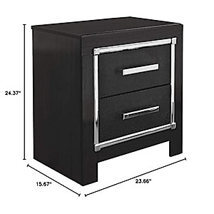 Signature Design by Ashley Kaydell Glam 2 Drawer Nightstand with Faux Alligator Panels & Chrome-Tone Accents, Black