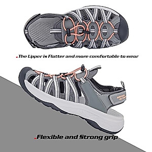GRITION Womens Hiking Sandals, Ladies Closed Toe Walking Athletic Outdoor Sandles Comfort Adjustable Sport Beach Water Shoes Summer Grey (6.5 US / 37 EU)