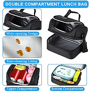 VASCHY Lunch Box Bag Men, Insulated Two Compartments Bento Cooler Bags for Adults/Women/Kids for School,Daycare,Kindergarten,Picnic Black