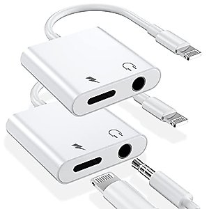iPhone Headphone Adapter,2Pack [Apple MFi Certified] 2 in 1 Lightning to 3.5mm AUX Audio+Charger Splitter Dongle for iPhone Accessories Compatible with iPhone14/13/12/11/XS/XR/X 8/iPad,Support All iOS