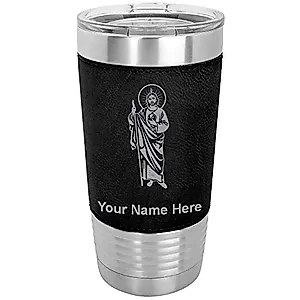 LaserGram 20oz Vacuum Insulated Tumbler Mug, Saint Jude, Personalized Engraving Included (Faux Leather, Black)