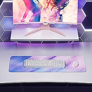 MOTPK White Gaming Desk 55inch with Monitor Shelf Computer Desk Gaming Table Desk for Girls with Cup Holder and Headphone Hook Gamer Workstation Game Table, Gift for Girls Women