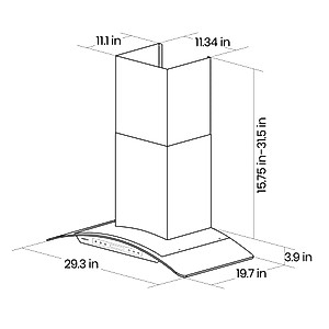 AROAN 30 inch Wall Mount Glass Range Hood, Stainless Steel Kitchen Chimney Vent Hood with 780 CFM & Four-Speed Touch Panel, 2pcs Adjustable LED, Tempered Glass Visor (PA03-30)