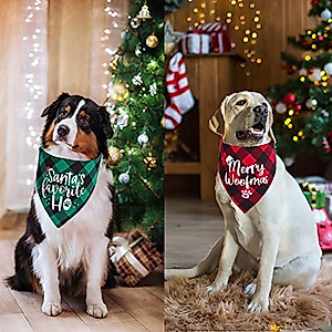 PTDECOR 4 Pack Christmas Dog Bandanas Buffalo Plaid Dog Christmas Bandana Scarf Bib Kerchief Set Merry Christmas Dog Costumes Accessories Bandanas for Small Medium Large Dogs Pets