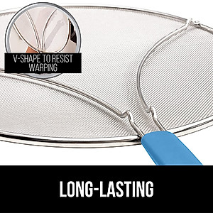 Gorilla Grip Splatter Screen for Frying Pan, Easy Clean Stainless Steel Grease Cover, Stop Hot Oil and Bacon Splash, Cooking Guard for Skillet, Comfortable Handle, Dishwasher Safe, 11.8 Inch, Black