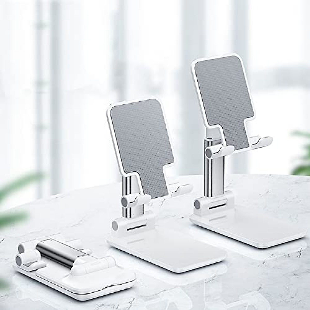 CFSMQIYE Cell Phone Stand,Angle Height Adjustable Cell Phone Stand for DeskCompatible with All Mobile Phone/iPad/Kindle/Tablet Fully Foldable Phone Dock (White)