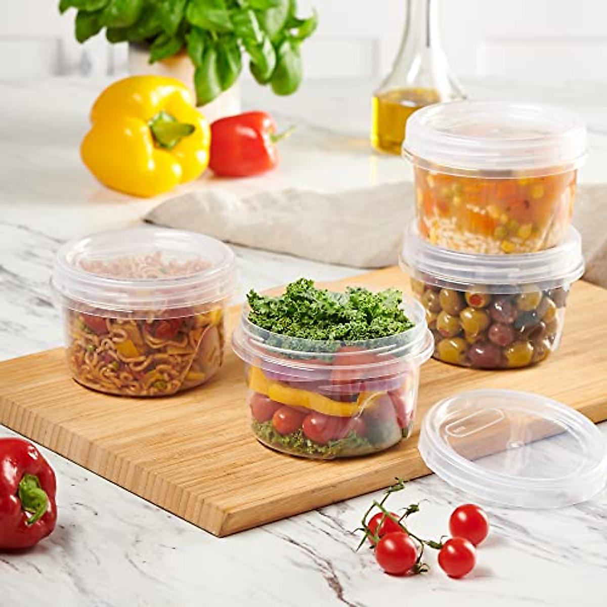 PLASTICPRO 12 Pack Twist Cap Food Storage Containers with Clear Screw on Lid- 16 oz Reusable Meal Prep Containers - Freezer and Microwave Safe Clear Plastic Food Storage
