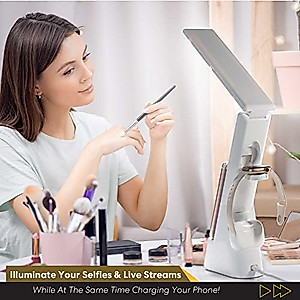 Fast Wireless Charge LED Table Lamp Cell Phone Induction 20W Charging Apple Products - Dock Station for iPhone, Apple Watch AirPods USB-C Desk & Bedside Organizer Station Light & Stand Clock Alarm