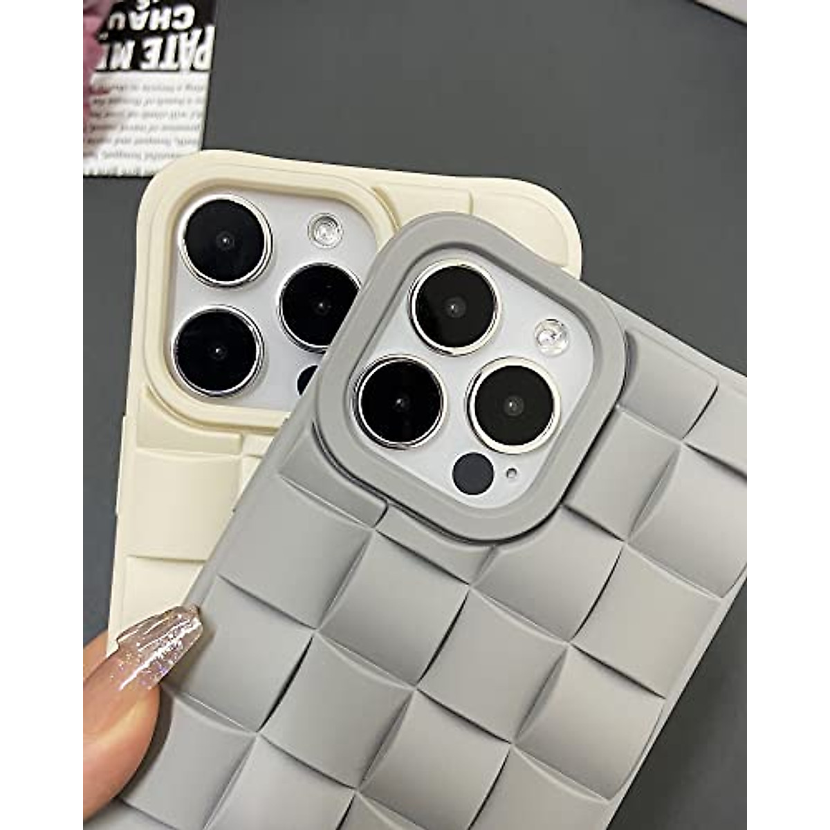 Ginkgonut Compatible with iPhone 13 Pro Max Case for Women/Girls, Cute 3D Laid Desgin Soft Silicone Shockproof Raised Bumper Corners Case for iPhone 13 Pro Max（Gray）