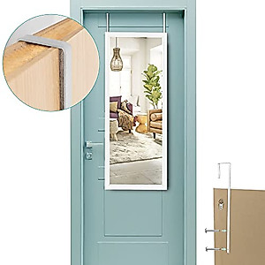 NeuType Full Length Mirror, 44" x 16" Over The Door Mirror, Wall Mount Hanging Mirror with 2 Metal Hangers for Wall Bedroom Bathroom Living Room Decor White