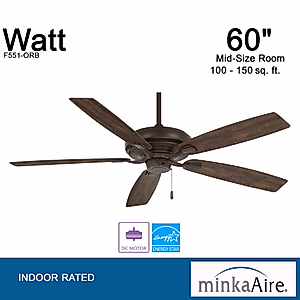 MINKA-AIRE F551-ORB Watt 60 Inch Energy Star Rated Ceiling Fan with DC Motor and 4 Speed Pull Chain in Oil Rubbed Bronze Finish