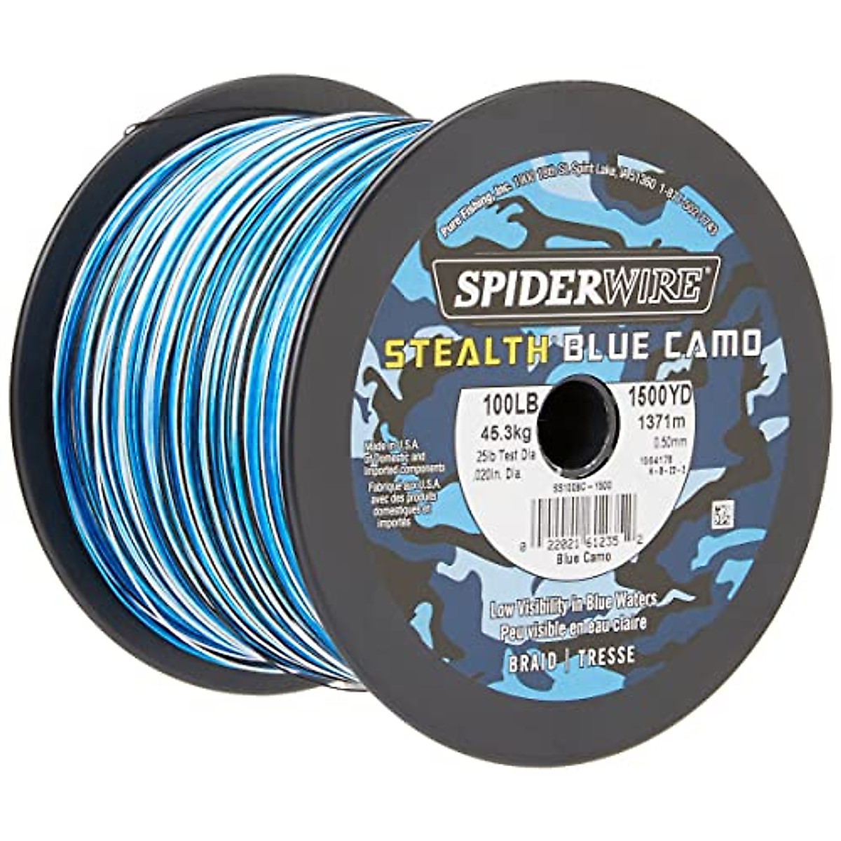SpiderWire Stealth® Superline, Blue Camo, 40lb | 18.1kg, 300yd | 274m Braided Fishing Line, Suitable for Saltwater and Freshwater Environments