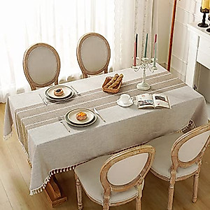 Laolitou Rustic Cotton Linen Table Cloth,Tablecloths for 6 Foot Rectangle Tables,Waterproof Washable Tablecloth with Tassel Rectangle/Oblong, 55''x 86'', 6-8 Seats