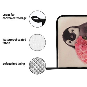 Flower Penguins Pot Holders with Pocket for Kitchen Heat Resistant Oven Hot Pads Potholders for Cooking Baking Grilling Microwave