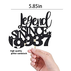 Legend Since 1937 Cake Topper for 85th Men and Women Birthday Party ，black gold glitter cake decoration supplies