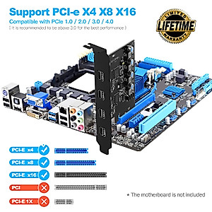 PCIe Gen3 x2 USB 3.2/3.1 Card ASM3142- PCI Express to 4-Port Type C HUB Internal Expansion Card Controller Adapter PCI Express Card Desktop PC Support Multiple INs