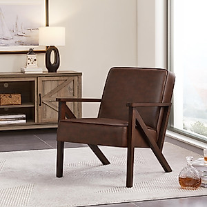 Yaheetech Accent Chair, Armchair with Strong Wood Frame, PU Leather Modern Retro Lounge Chair for Living Room/Lounge/Office/Reception Area, Dark Brown