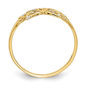 Size - 7.25 - Solid 14k Yellow & White Two Tone Gold Diamond Cut Butterfly Fashion Ring (1 to 9 mm)