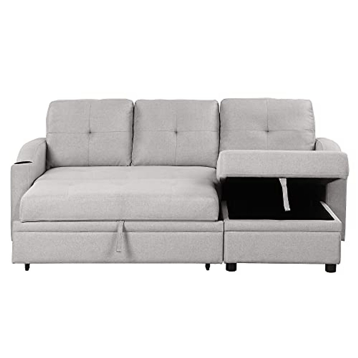 Merax L Shaped Sectional Sofa with Pull-Out Sleeper Bed Chaise Lounge for Living Room, Apartment or Small Spaces Love Seats, Antique Gray w/Storage