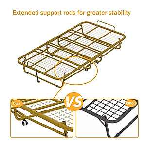 Folding Bed with Mattress, 75x38 Twin Size Fold Up Bed, 5-inch Memory Foam, Portable Foldable Roll Away Adult Bed with Lockable Wheels, Easy Assembly & Moving, Space-Saving (WhiteGold)