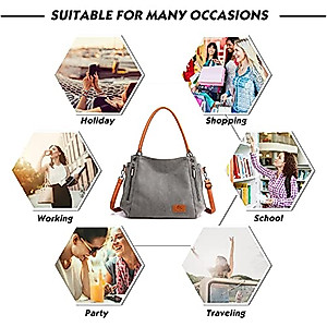 Women's Canvas Vintage Shoulder Bag Hobo Daily Purse Large Tote Top Handle Shopper Handbag (Black)