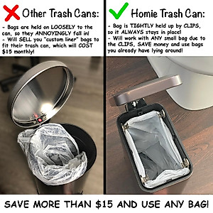 Homie Soft Close, Rectangular Trash Can 5L with Anti - Bag Slip Liner and Lid, Use as Mini Garbage Basket, Slim Dust Bin, or Decor in Bathroom, Restroom, Kitchen, or Bedroom (Bronze)