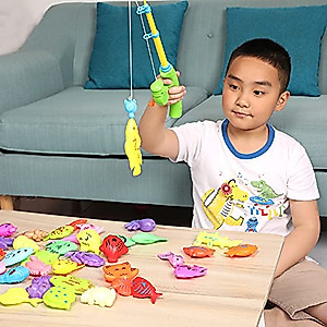 Carevon Magnetic Fishing Toys for Kids Ages 4-8, Fishing Game Pool Toys for Kiddie Pool 3-4 Yeas, 40pcs Floating Bath Fishing Toys for Bathtub Fun