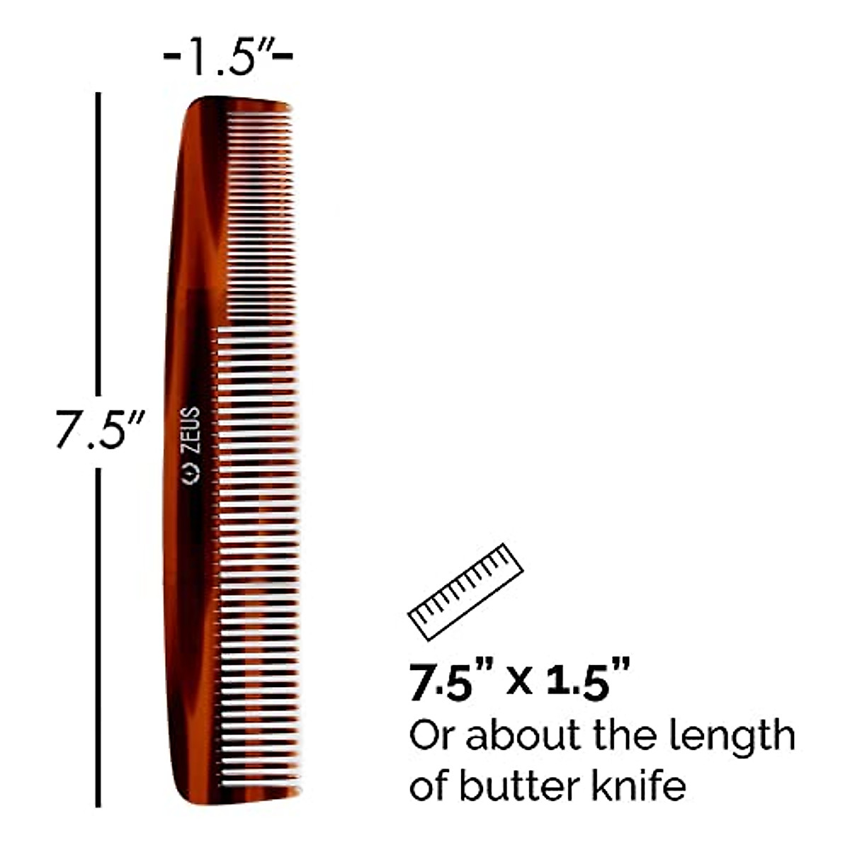 ZEUS Handmade Saw-Cut 2-in-1 Beard Comb – 7.5” Mustache & Beard Comb (Traditional) C11