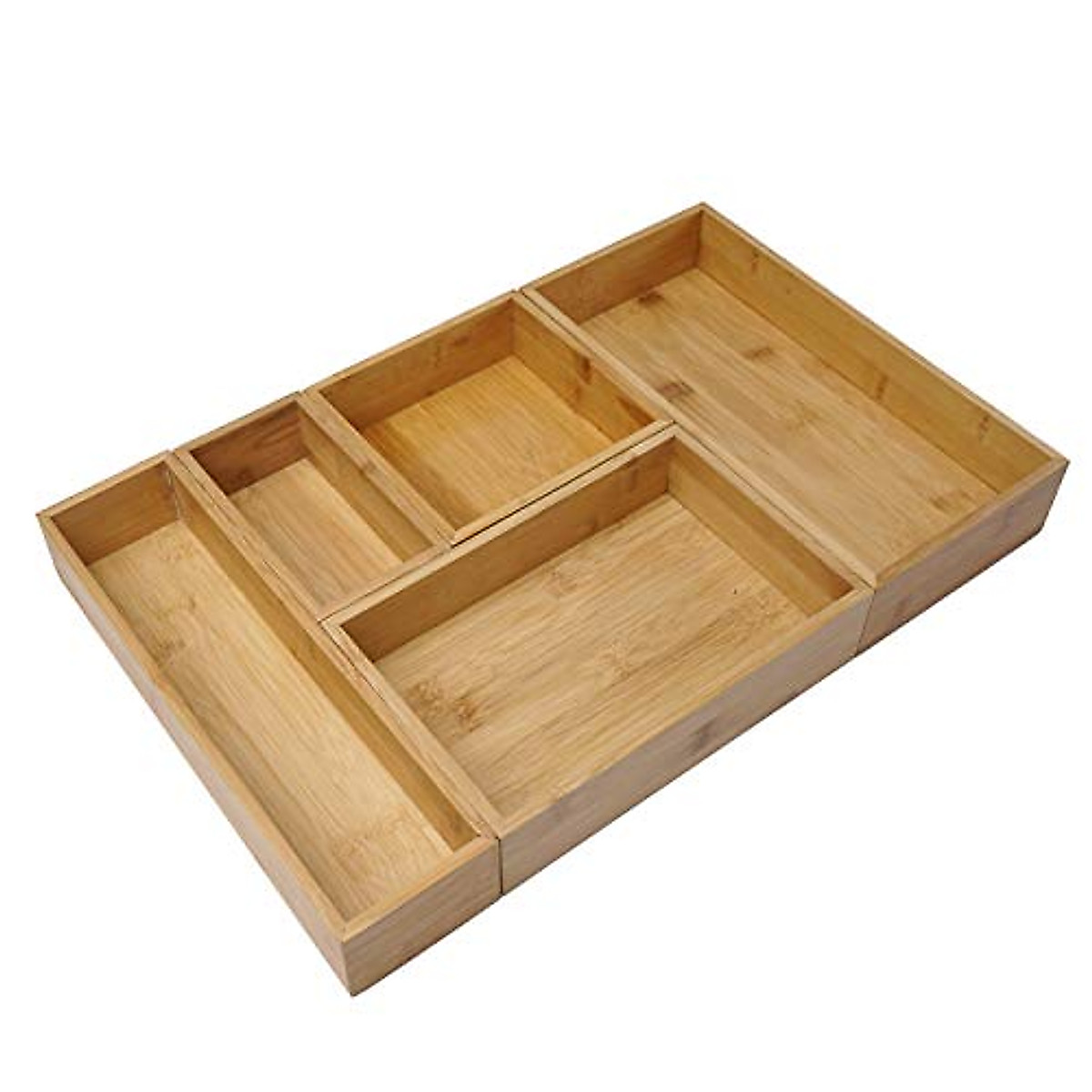 Aviboo Cabinet Drawer Organizer and Storage Tray Box Dividers Set Made of Bamboo Wood, Multipurpose Holder for Craft, Sewing, Office, Bathroom, Kitchen (1, Set of 5 Pieces)