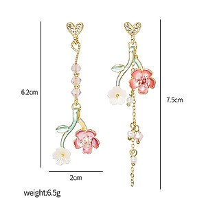 Pink Flower Earrings Sakura Cherry Blossoms Drop Earrings Floral Teardrop Butterfly Fairy Leaf Petal Drop Spring Women Girls Jewelry (A pink)