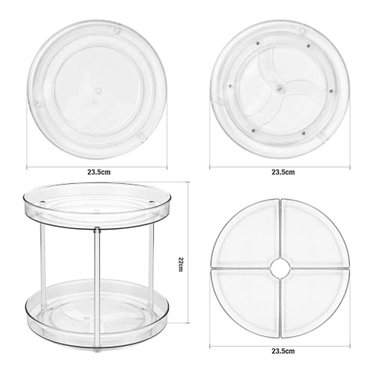 aceyoon 2 Tier Lazy Susan Spice Rack with 4 Removable Bins，9.25'' Clear Turntable Storage Organizer 360° Rotating Acrylic Cabinet Organizer for Kitchen Pantry Bathroom Makeup Organizing Container