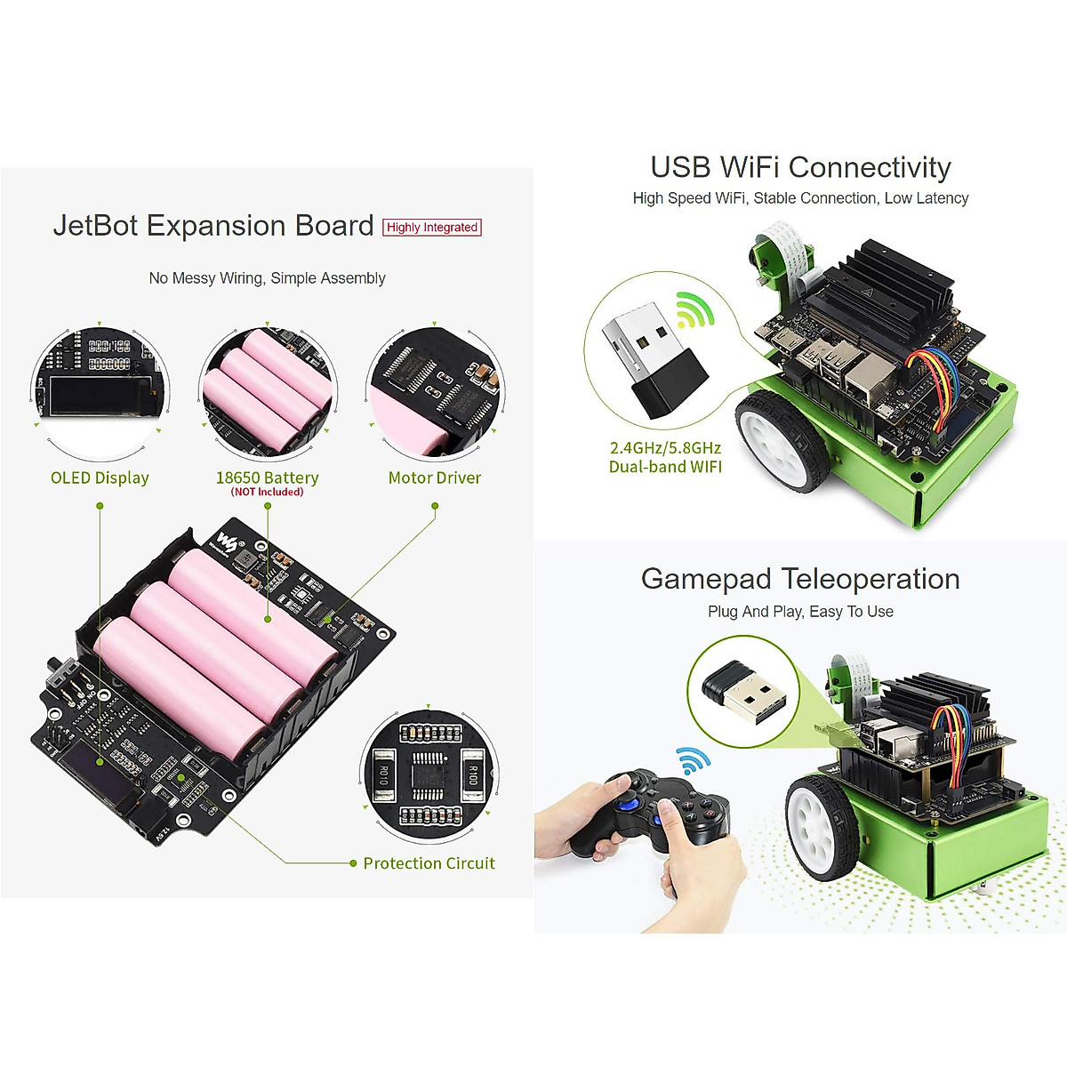 JetBot 2GB AI Kit Accessories AI-Based Smart Robot Compatible with NVIDIA Jetson Nano 2GB Developer Kit (Doesn't Include 2GB Nano)