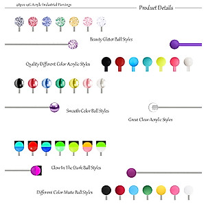 EVELICAL 48Pcs 14G Acrylic Industrial Barbell Earrings for Women Men Cartilage Helix Body Piercing Jewelry 38mm 1&1/2 Inch Piercing Bar Style A