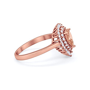 Blue Apple Co. Teardrop Pear Wedding Engagement Bridal Ring Round Rose Tone, Simulated Morganite Cubic Zirconia 925 Sterling Silver Size-7