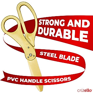 Crutello Ribbon Cutting Ceremony Kit - Grand Opening Ribbon and Scissors - 21" Giant Gold Scissors and 30 Foot Large Red Ribbon 4" Wide - Ceremonial Ribbon Cutting Kit