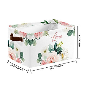 Pink Rose Flower Personalized Custom Name Waterproof Storage Boxs Baskets Clothts Towel Book for Bathroom Office 1 Pack