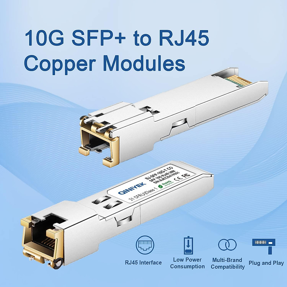 [2 Pack] 1.25/2.5/5/10G SFP+ to RJ45 Transceiver, Copper SFP+ Module, Cat.6a/7, up to 30m, for Cisco SFP-10G-T-S, MikroTik S+RJ10, Ubiquiti UF-RJ45-10G, Netgear AXM765, Netgear, TP-Link, Fortinet