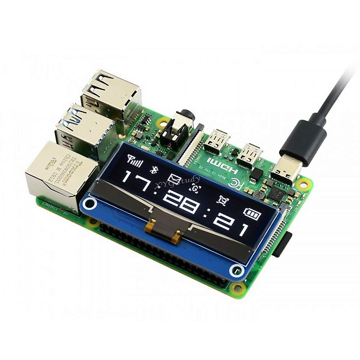 XYGStudy 2.23 inch OLED Display HAT for Raspberry Pi 2B/3B/4B/Zero/Zero W Jetson Nano 128×32 Pixels SPI/I2C Interface