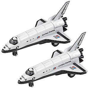 ArtCreativity Diecast Space Shuttle with Pullback Mechanism, Set of 2, Diecast Metal NASA Space Toys for Boys, Astronaut Cake Decorations, Astronaut Space Theme Party Favors