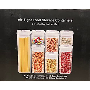 Sueno Imports 7 Piece Clear BPA Free Plastic Airtight Food Containers with Easy Lock Lids, Perfect for Kitchen Pantry Organization and Storage