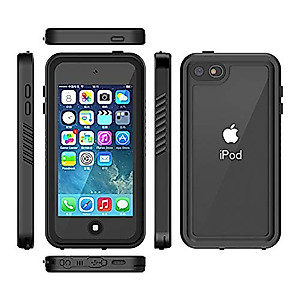 Waterproof Case for iPod 7/ iPod 6/iPod 5, DINGXIN Waterproof Shockproof Dirtproof Snowproof Case Rugged Clear Cover for iPod Touch 5th/6th/7th Generation for Snorkeling (Black, iPod Touch 7)