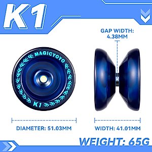 MAGICYOYO Responsive Yoyo K1 Tug Return Yoyo, Hubstacks Yoyo for Kids Beginners Dual Purpose Yoyo with Unresponsive Bearing, Sturdy Storage Bag + 12 Yoyo Strings +Yo-Yo Glove +2 Yoyo Hubstacks (Blue)
