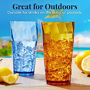 US Acrylic Optix 20 ounce Plastic Water Tumblers in Jewel Tone Colors | Set of 8 Drinking Cups | Reusable, BPA-free, Made in the USA, Top-rack Dishwasher Safe