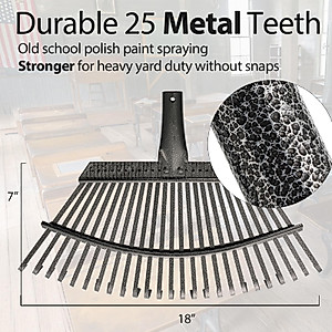 Collapsible Rake for Leaves, 30-61 inch Metal Leaf Rakes for Lawns Heavy Duty Extended Handle, 25 Tines 18" Wide Rake Garden Tools for Camping, Yard, Landscape, Pine Needle and Grass